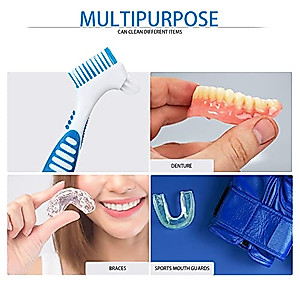 Bvcewilty Denture Brush 4PCS Denture Toothbrushes，Cleaning Brush Double Sided Toothbrush with Multi-Layered Bristles and Rubber Anti-Slip Handle - for Denture Cleaning Care (Green,Purple,Blue,Orange)