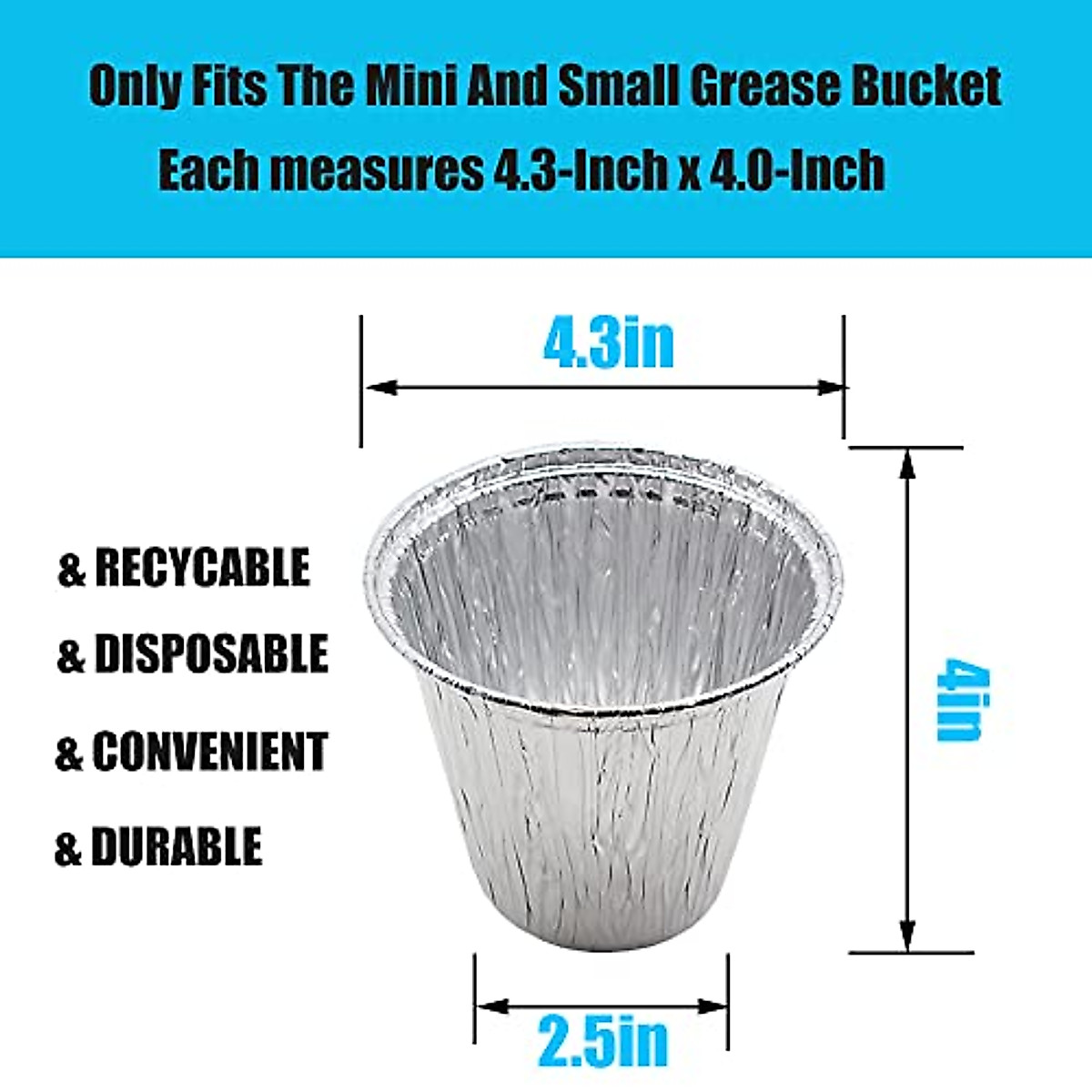 DONSIQIZZ 50 Pack Mini Grease Bucket Liner Compatible with Traeger Ranger, Scout, PTG Grills, Drip Tray Liners for Traeger BAC459 Disposable Foil (4.3" x 4")