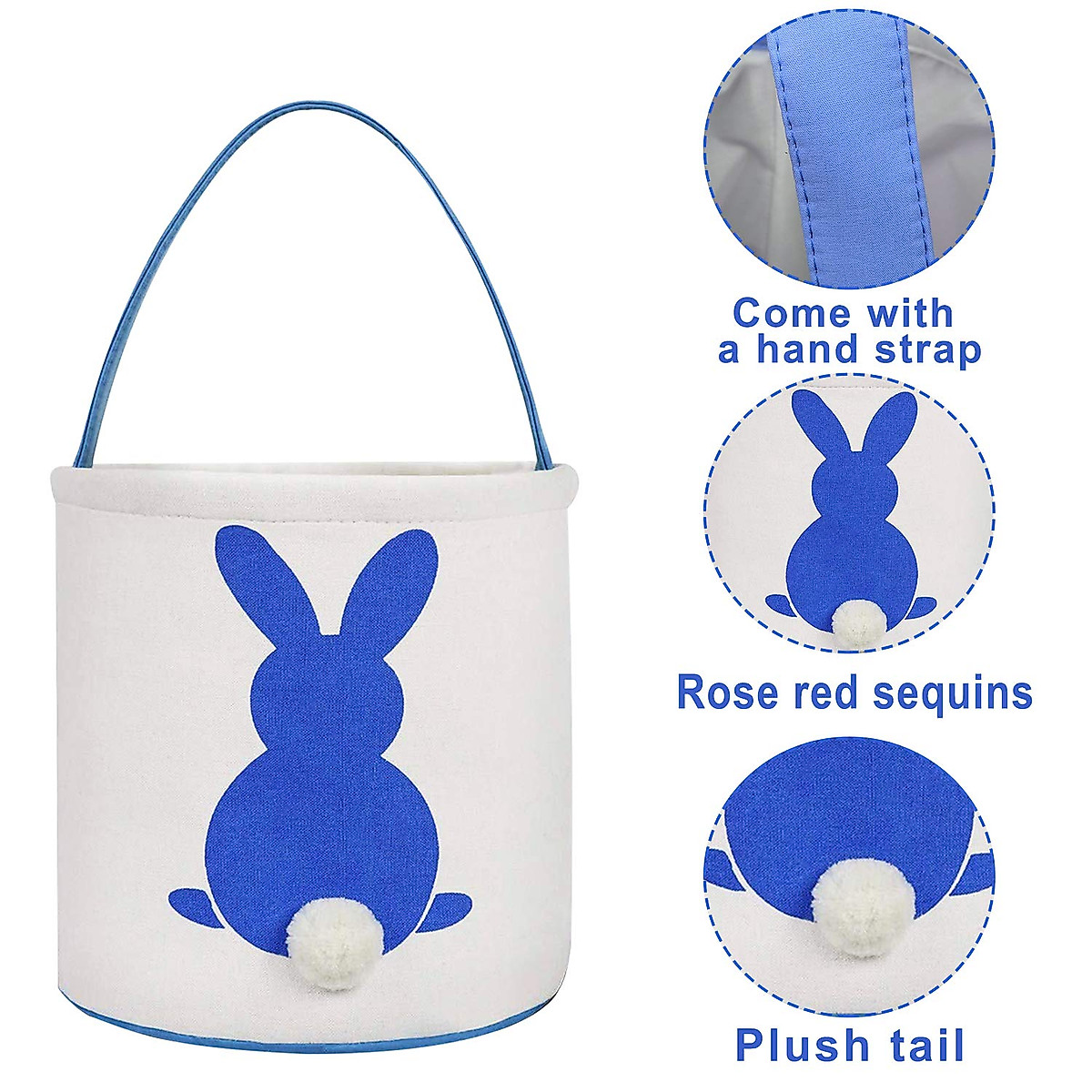 TOPLEE 3 PCS Easter Eggs Hunt Basket for Kids Canvas Bunny Basket Egg Bags Rabbit Fluffy Tails Party Celebrate Decoration Gift Toys Carry Bucket Tote