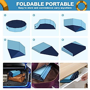 Foldable Dog Pool, YSJILIDE Portable PVC Dog Pet Swimming Pool, Collapsible Plastic Dog Bath for for Large Medium Small Dogs & Kids (M-40'' x 12'', Blue)
