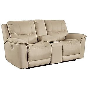 Signature Design by Ashley Next-Gen Gaucho Classic Power Reclining Loveseat with Console & Adjustable Headrest, Beige