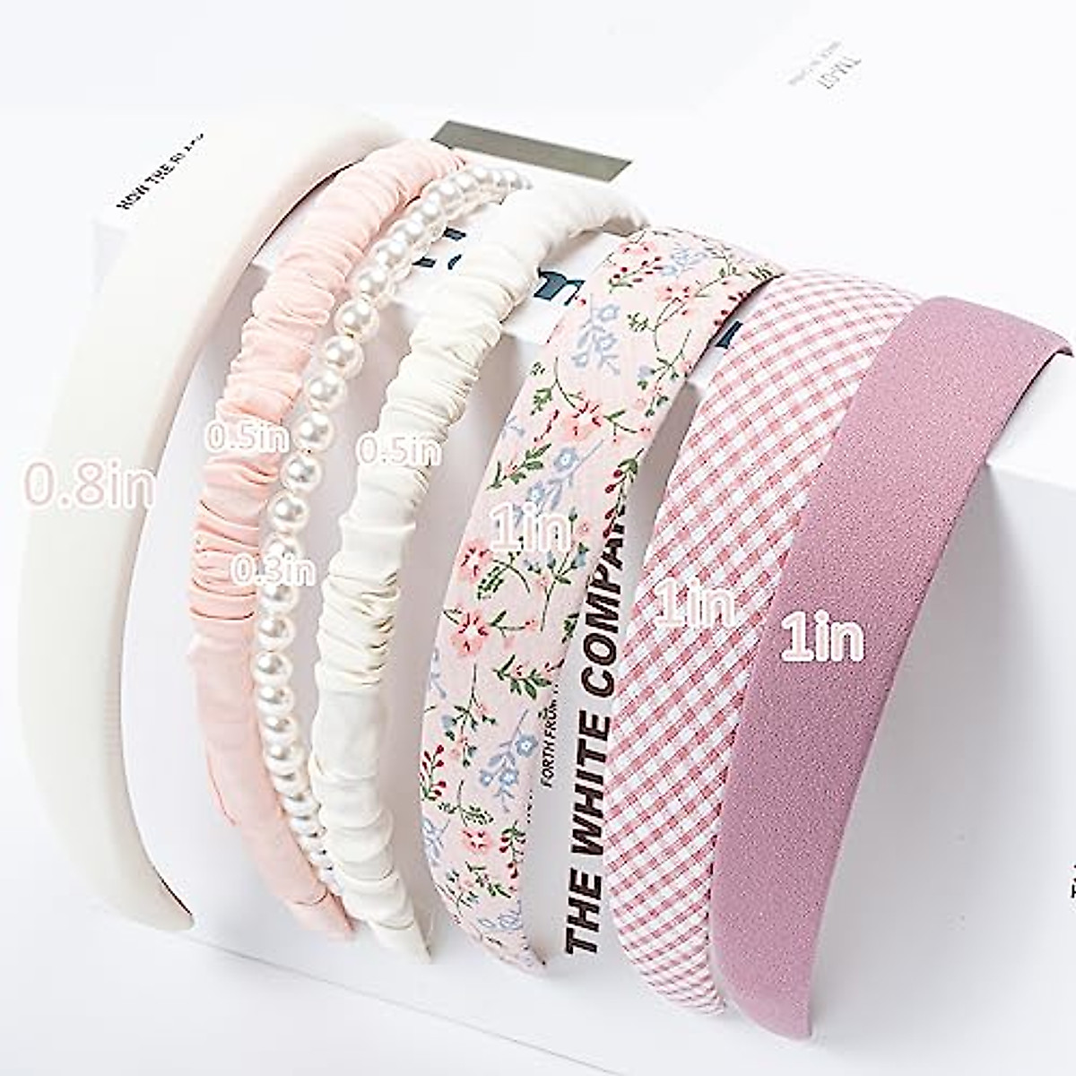 7pcs Fashion Headbands for Women, Wide Floral Headbands for Girls, Pearl Headband Non Slip Head Bands for Women's Hair Accessories (Pink)