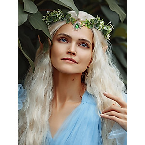 SWEETV Fairy Leaf Crowns for Women Elven Princess Tiara Flower Elf Headpiece for Cosplay Halloween Costume Photoshoot Wedding