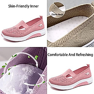 ELSHTIDE Women's Knit Mesh Breathable Slip On Platform Sneakers,Outdoor Non-Slip Comfort Orthopedic Diabetic Fashion Walking Shoes (Black,8.5)