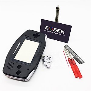 EXSEK GBA Housing Shell Replacement Pack Compatible with Gameboy Advance (Solid Black)