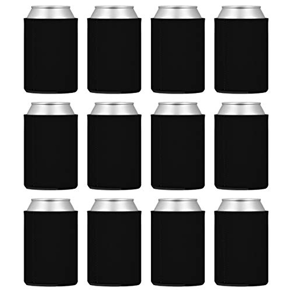 TahoeBay 12 Neoprene Can Sleeves for Standard 12 Ounce Cans Blank Beer Coolers (Black, 12)