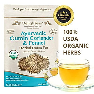 DelighTeas Organic Digest & Detox CCF Tea | Ayurvedic Cumin, Coriander, Fennel Loose Leaf Tea for Digestion, Detox, Cleanse | USDA Organic, Non-GMO, Caffeine Free, Sugar Free | 20 Servings, 1.5 oz.