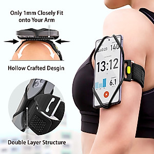 Bone Run Tie 2 Phone Holder for Running Armband Universal Cell Phone Holder, Running Arm Bands for Cell Phone Size 4.7-7.2 Inches for iPhone15 14 13 12 11 Samsung Galaxy (Black -L/Arm 9.8-15.7")