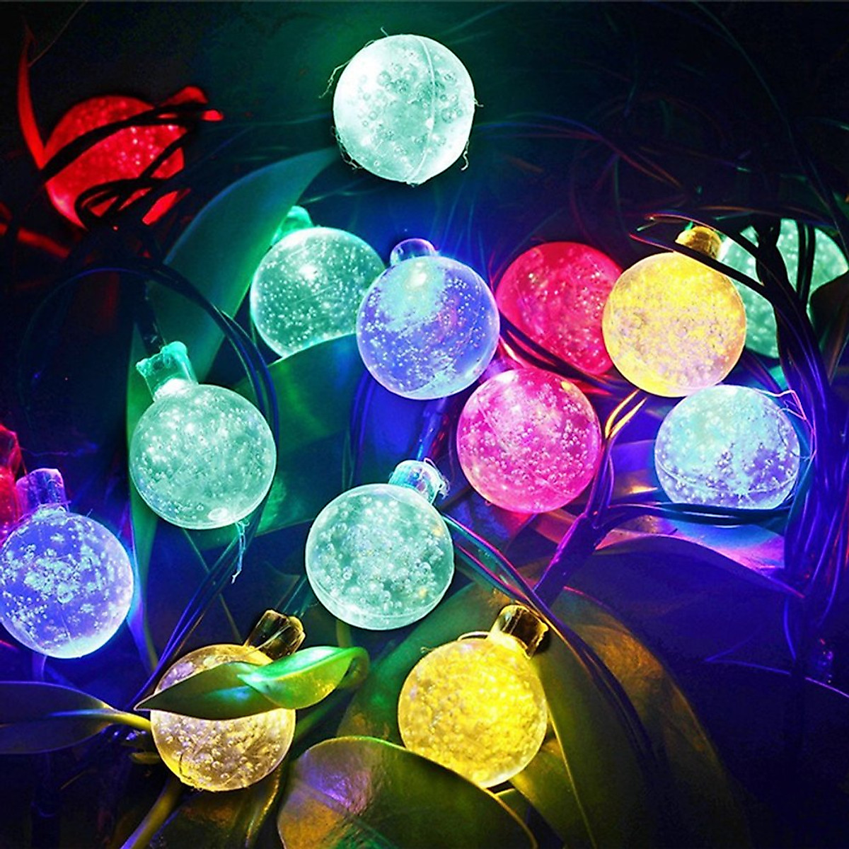 2 pack Solar String Lights Solar Fairy Christmas String Lights Crystal golobe ball Flower Garden LED Lights Waterproof Lamp Decorative Lighting for Home, Garden, Party, Festival Holiday Decorations