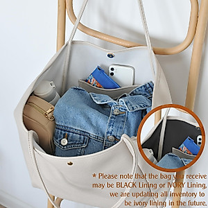 Oversize Vegan Leather Tote Women Weekender Bag Shopper Handbag Travel Purse (Ivory)