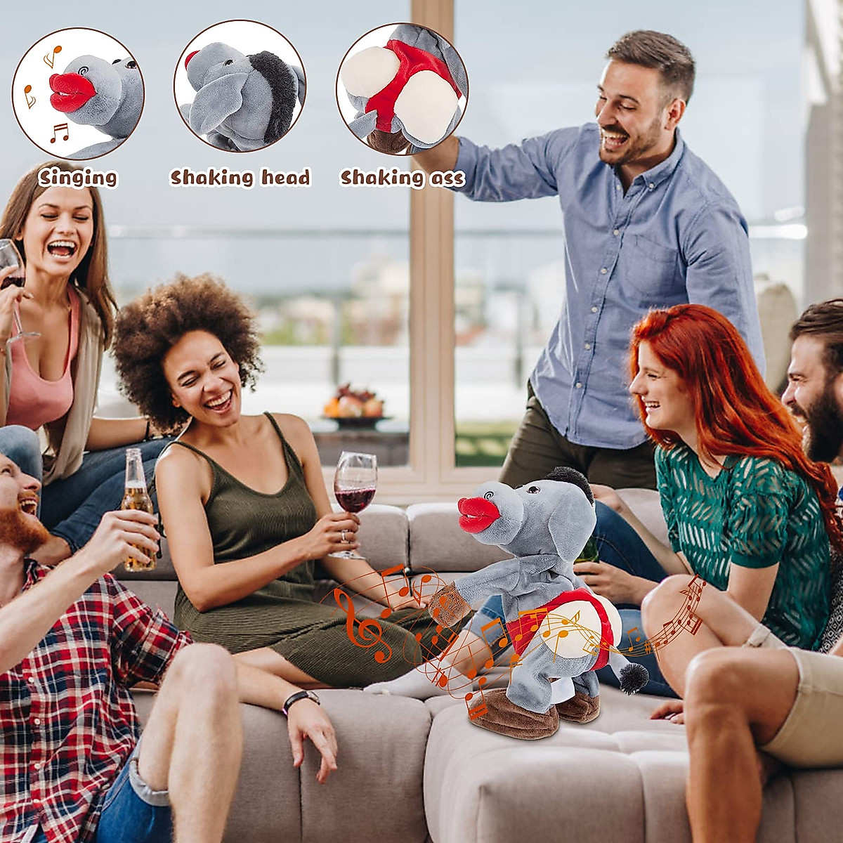 Emoin Dancing and Singing Donkey Toy, Shaking Donkey Stuffed Animal Interactive Musical Toys Electric Plush Toys Birthday Gifts for Mom Adults Men Women