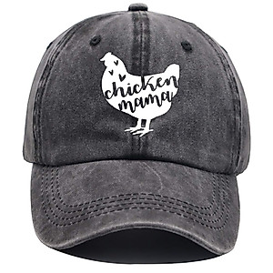 Chicken Mama Hat, Farm Hen Baseball Cap Vintage Washed Distressed Denim Adjustable Dad Hats (Chicken Mama Black, one size)