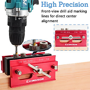 Kingson Self Centering Dowel Jig, Wood Doweling Hole Drill Guide Tool with Step Drill Guide Bushings Set, Woodworking Joints Tools for DIY Project