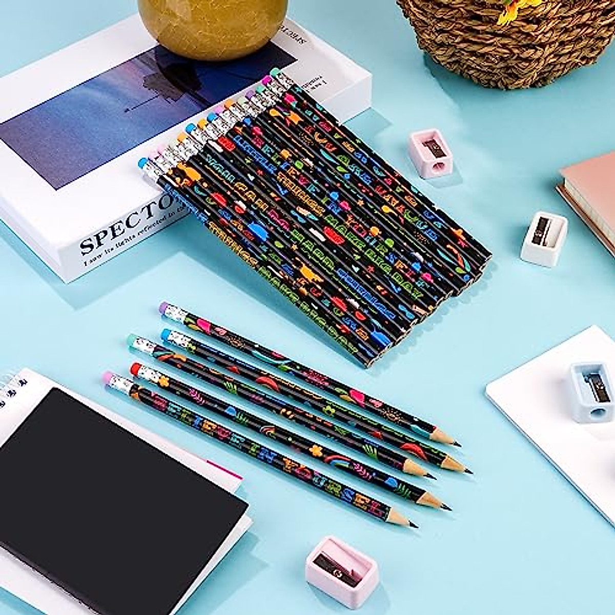 100 Pcs Motivational Pencils Bulk, Fun Inspirational School Pencils for Classroom, Cute Wood Pencils with Encourage Positive Sayings, Back to School Supplies for Kids Student Teacher Classroom Reward