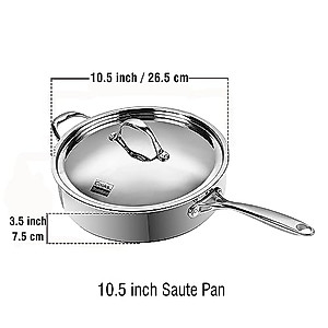 Cooks Standard Multi-Ply Clad Stainless Steel Saute Pan 10.5 Inch, 4 Quart Deep Frying Pan Skillet with Lid, Induction Cookware, Stay-Cool Handle