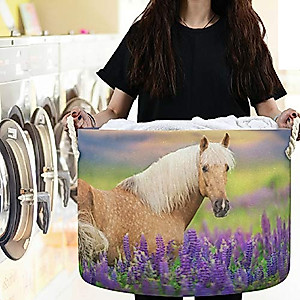 visesunny Storage Basket Palomino Horse Lavender Sunset Nursery Hamper Basket Clothes Toy Storage Organizer Bin Box Collapsible Laundry Bag for Kid Room,Playroom,Bathroom,Living Room,Dorm,Office