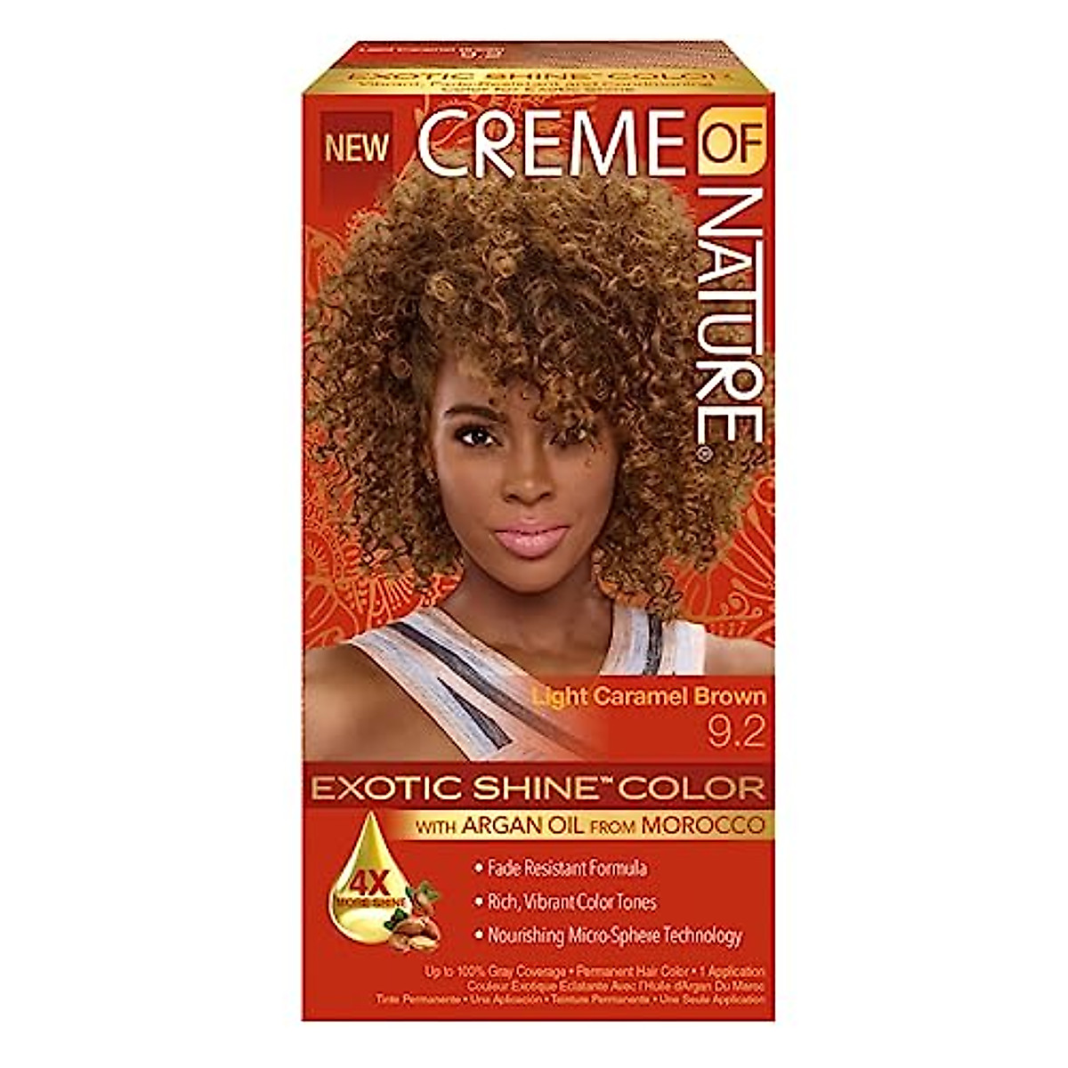 Exotic Shine Hair Color by Creme of Nature, 9.2 Light Caramel Brown, with Argan Oil from Morocco, 1 Application