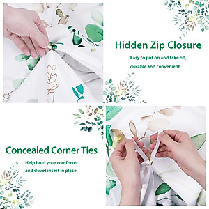 Likiyol Duvet Cover Queen Size- Green Eucalyptus Leaves Plant Bedding Sets with Zipper Closure & Corner Ties, Soft Breathable Microfiber Comforter Cover 3Pcs(1 Duvet Cover 90''x90''+2 Pillowcases)