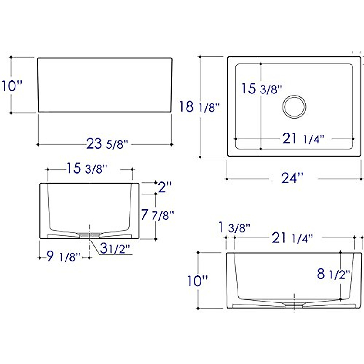 ALFI brand AB2418SB-W Smooth Thick Wall Fireclay Single Bowl Farm Sink, 24", White