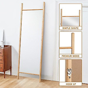 PexFix Full Length Mirror Wood 65"x22", Wooden-Ladder Floor Dressing Mirror with Full Size in Bedroom, Living Room and Shopping Mall