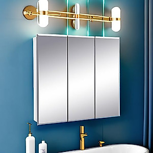 Design House 597484 Cyprus Medicine Cabinet – Durable Pre-Assembled – Bathroom Wall Cabinet with Frameless Mirrored Doors, 24.5-Inch – 4.4" X 24.5" X 25", White/Clear, 1 Count