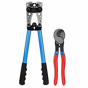 iCrimp Battery Cable Lug Crimping Tool for 8, 6, 4, 2, 1, 1/0 AWG Heavy Duty Wire Copper Lugs, Battery Terminal, with Wire Shear Cutter