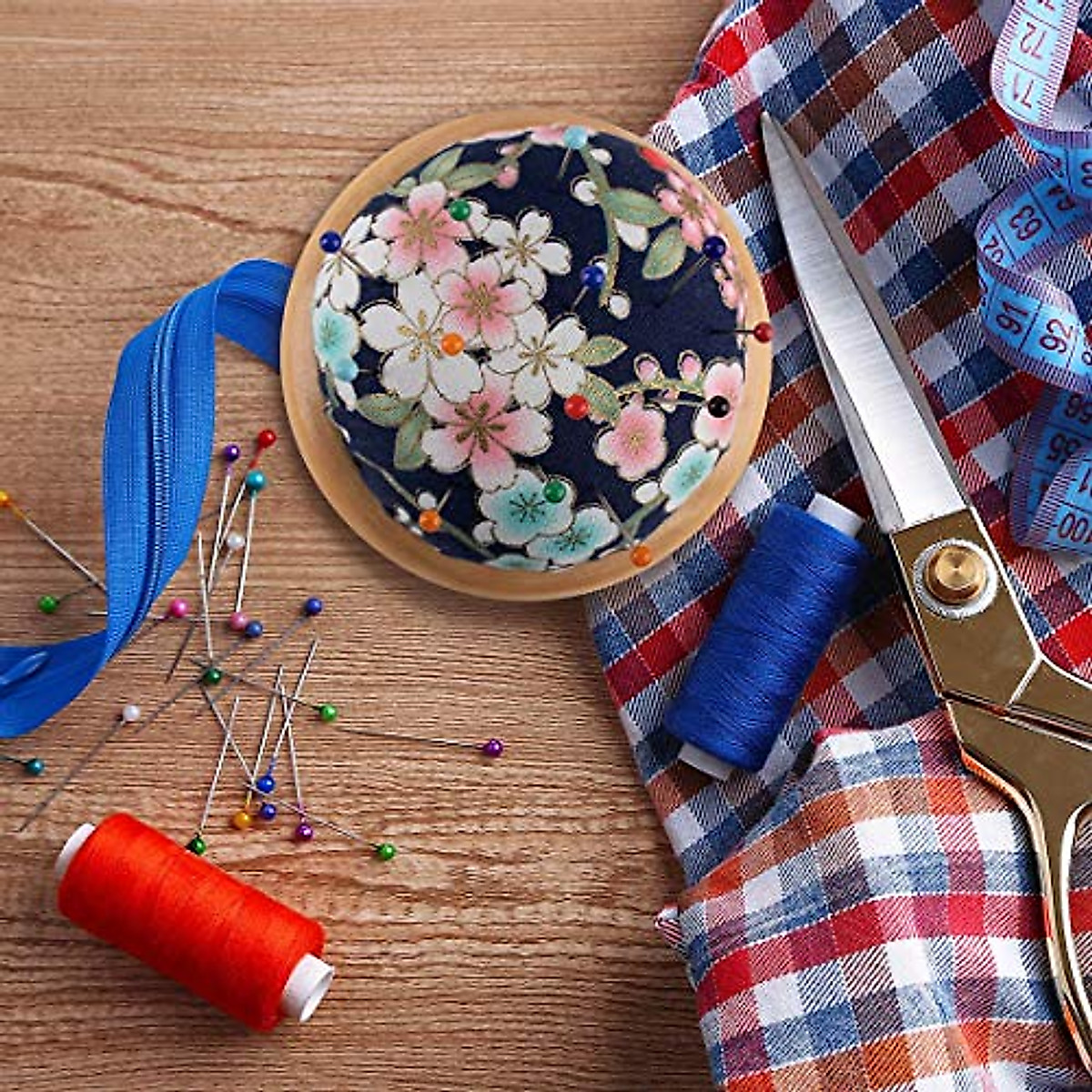 Rolybag Pin Cushion, Wooden Base Needle Pincushions Japanese Style Round Pin Cushion for Sewing Needle Holders or DIY Crafts