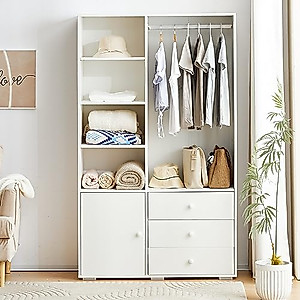 UDeuxff Bedroom Armoire，Wardrobe Armoire Closet, Drawers and Shelves, Handles, Hanging Rod, for Bedroom ，White (A)