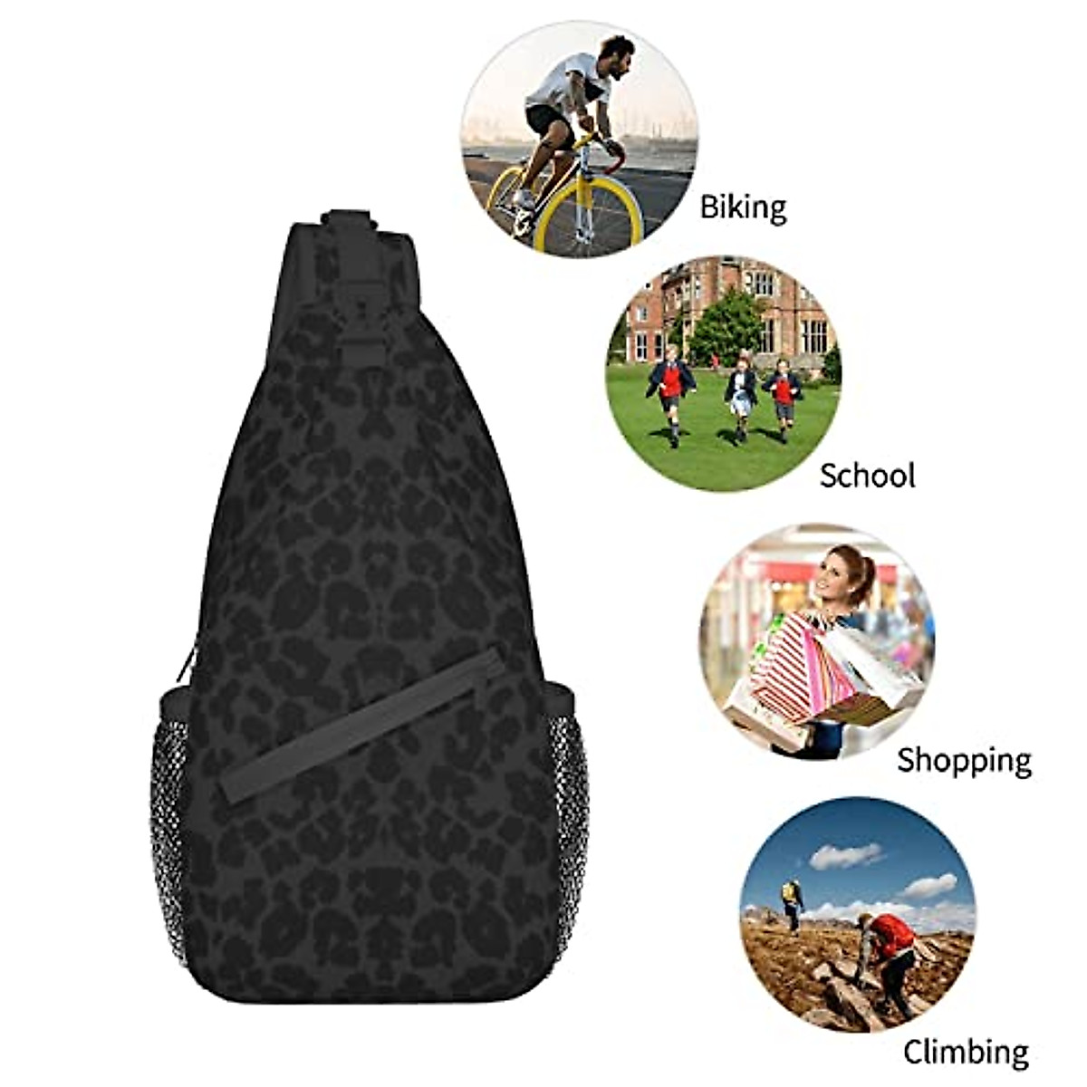 Jomiwink Sling Backpack Cheetah Black Leopard Travel Hiking Daypack Pattern Rope Crossbody Shoulder Bag, Multicolor