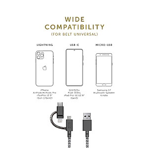 Native Union Belt Cable Universal - 6.5ft Ultra-Strong Reinforced [MFi Certified] Durable Charging Cable with 3-in-1 Adaptor for Lightning, USB-C and Micro-USB Devices (Zebra)
