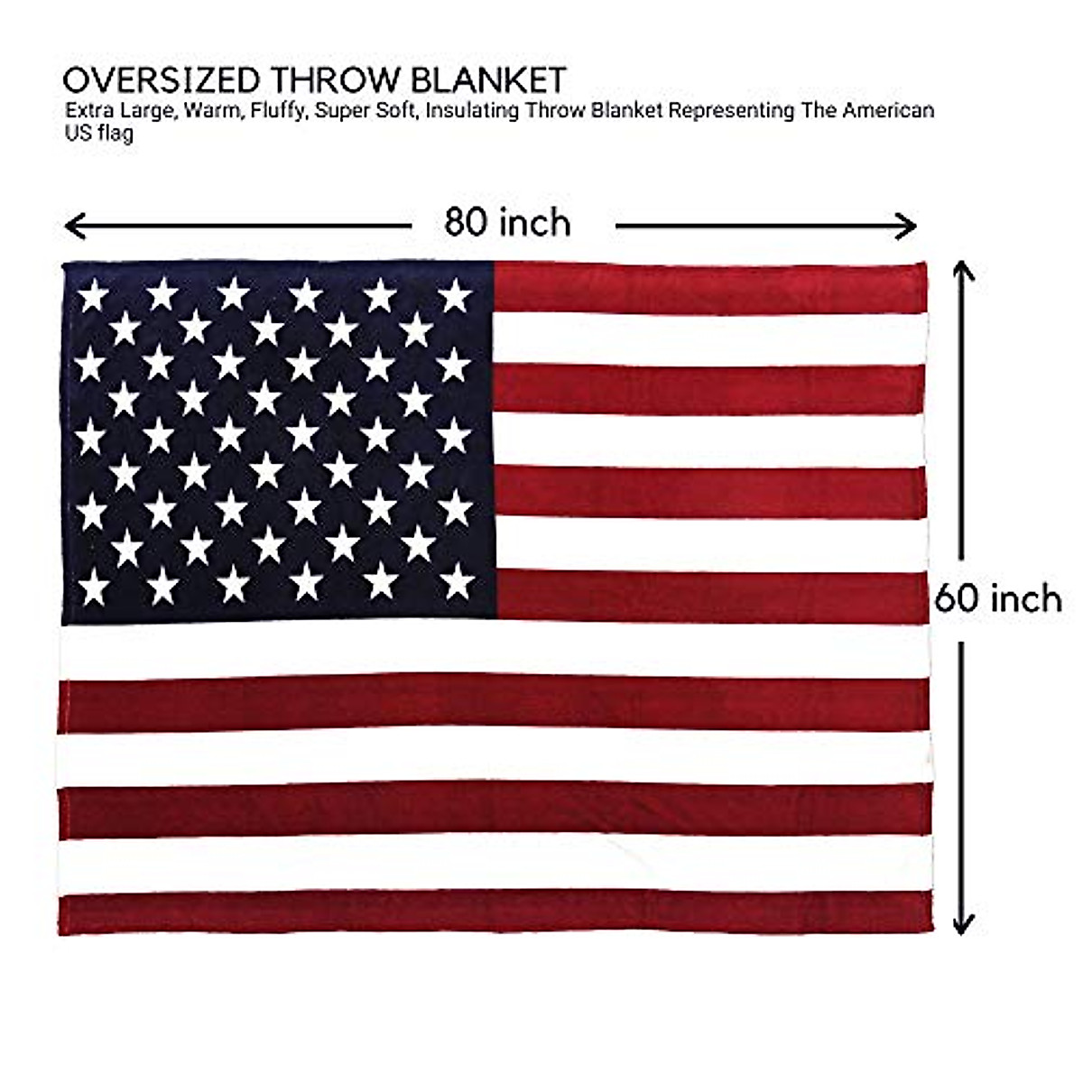 Oversized USA Flag Fleece Throw Blanket, 60 inch x 80 inch Red/White/Blue