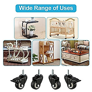 2" Stem Caster Wheels Heavy Duty Threaded Swivel Caster Wheel No Noise Swivel Castors for Trolley, Workbench, Furniture, 440 Lbs Load Capacity Set of 4 (2 with Brake & 2 Without)