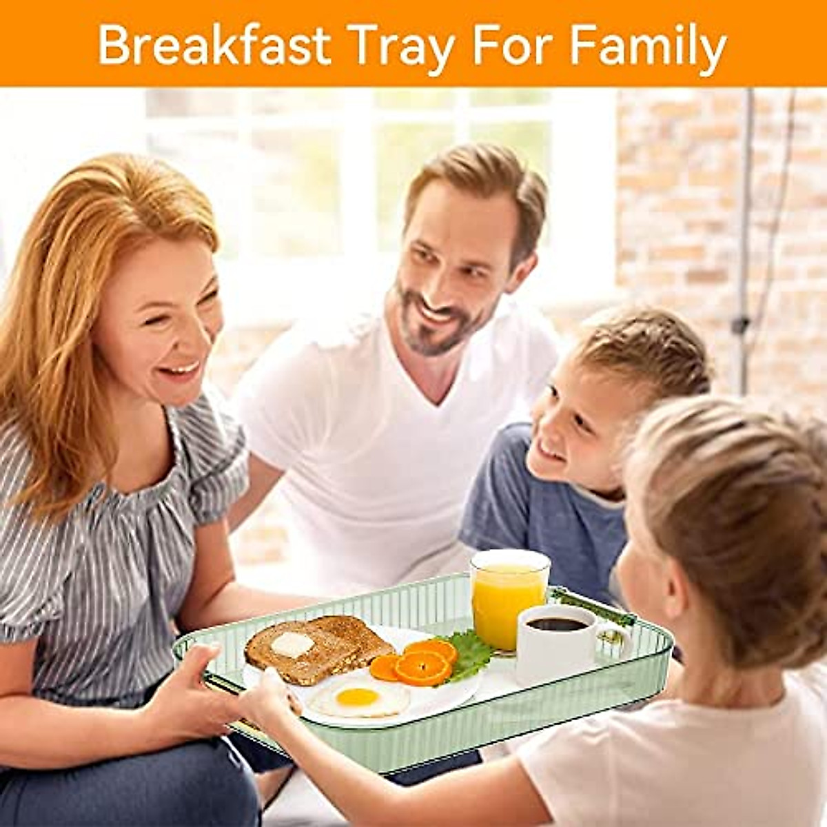 VANDHOME Serving Tray with Handle Set of 2 Rectangular Tray/Platters for Food Organizer, Snacks, Cookies, Dessert, Breakfast, Stackable Sturdy and Easy Clean Serving Tray, 13" x 7" & 15" x 9.6" Green