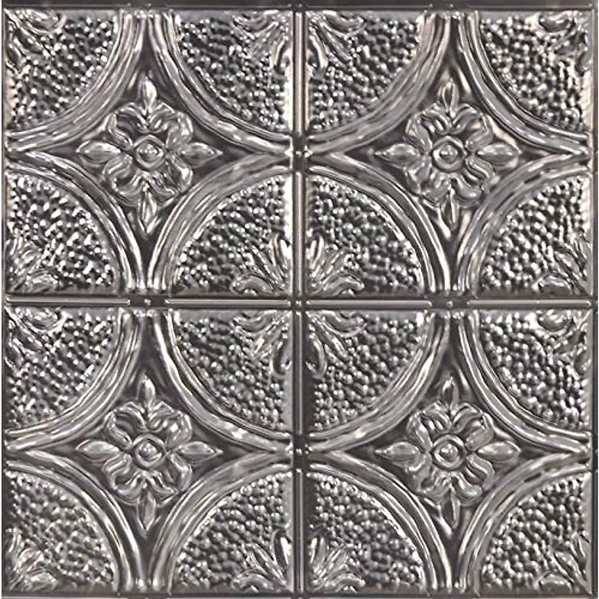 InHome NH3922 Camden Antique SSilver Faux Tin Peel & Stick Backsplash Tiles, Metallic