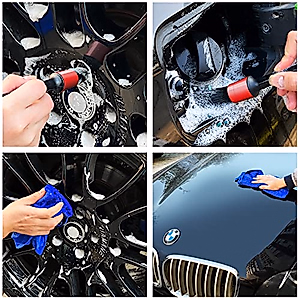 HMPLL 8pcs Car Wheel Brush Set, Car Detailing Kit Include 17" Long Soft Wheel Brush, Tire Brush, 5 Car Detailing Brushes, Car Towel, Wheel Brush Kit for Tire and Rim Cleaning Dirt Without Scratch Car