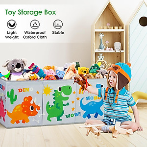 Large Toy Box Chest Organizer with Flip Lid for Kids, Collapsible Oxford Toy Storage Box with Handles for Boys Girls, Sturdy Waterproof Storage Organizer for Bedroom Playroom Nursery, 37.7×12.5×15.7''
