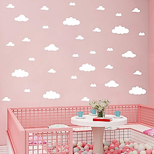 White Clouds for Ceiling Wall Decals, 31Pcs Mixing Size Colud Decal for Kids Bedroom Home Decor Vinyl Cloud Nursery Decals Stickers Baby Room Cloud Wallpaper Art Decoration Poster