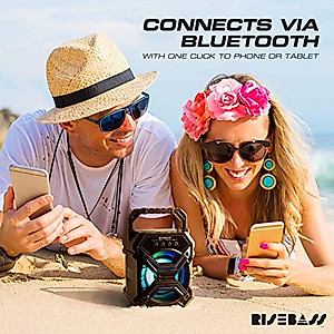 Portable Wireless Bluetooth Speaker for iPhone, Android, iPod and More - Rechargeable Bluetooth Speaker for Kids & Adults - Mini Speaker with Party Lights, for Hiking, Camping, Picnic and Boating.