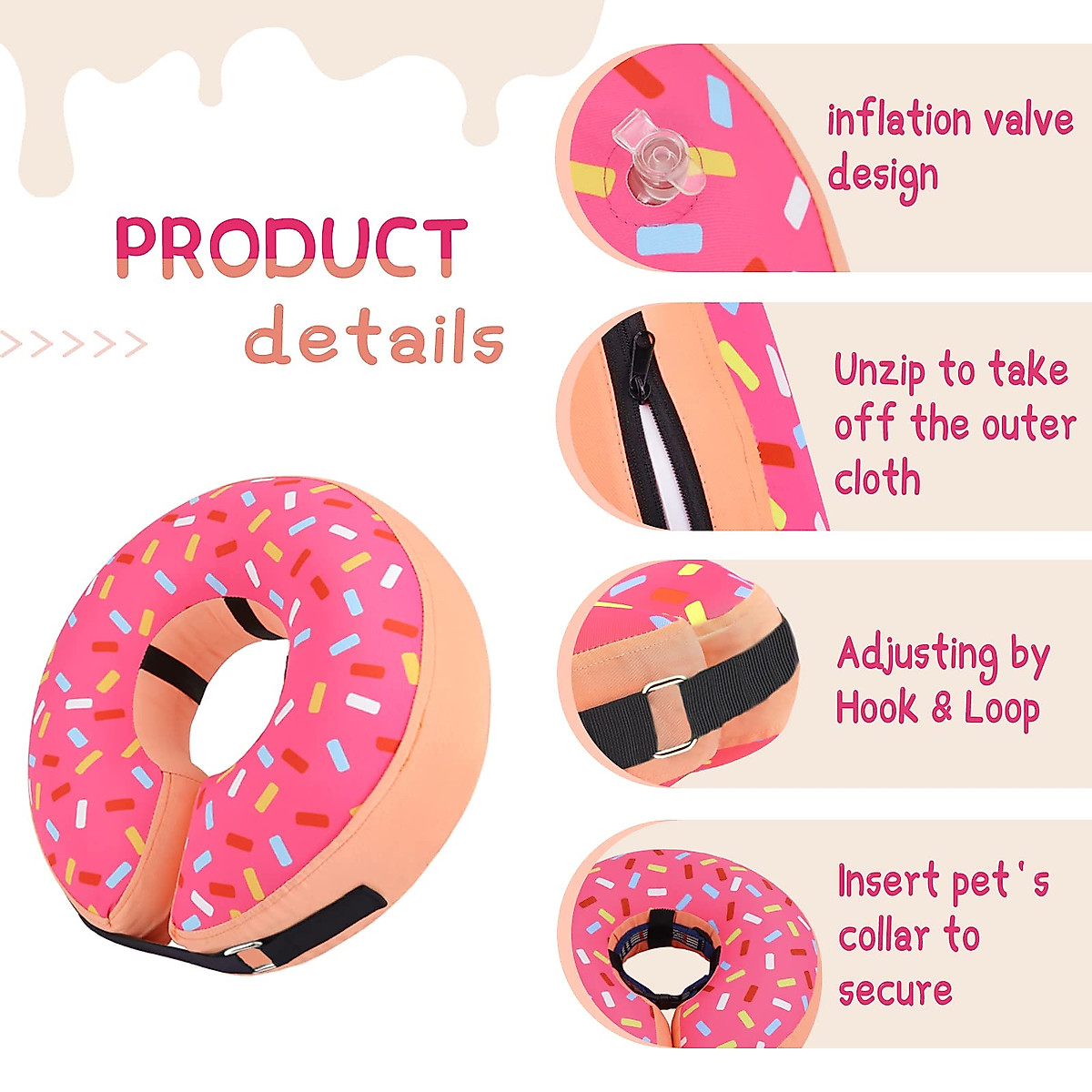 Supet Inflatable Dog Cone Collar Alternative After Surgery, Dog Neck Donut Collar Recovery E Collar for Post Surgery, Soft Dog Cone for Small Medium Puppies Cats