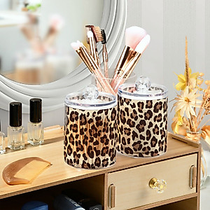 ALAZA 4 Pack Qtip Holder Dispenser Leopard Print Cheetah Cotton Ball Cotton Swab Cotton Round Pads Floss Clear Bathroom Storage Containers Plastic Apothecary Jars with Lids