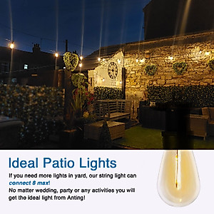 ANTING 120FT Outdoor String Lights with 38+2 Shatterproof Plastic Bulbs,38×E26 Sockets,Patio Lights LED Commercial Grade Weatherproof String Lights for Patio Garden Porch Backyard,2700K Warm White