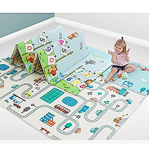 Eanpet Baby Play Mat Foam Area Rug for Kids Toddler Infant Ultra Thick Folding Large Crawl Mat Non-Slip Playmat for Bedroom Playroom Nursery ABC Letter (Traffic)