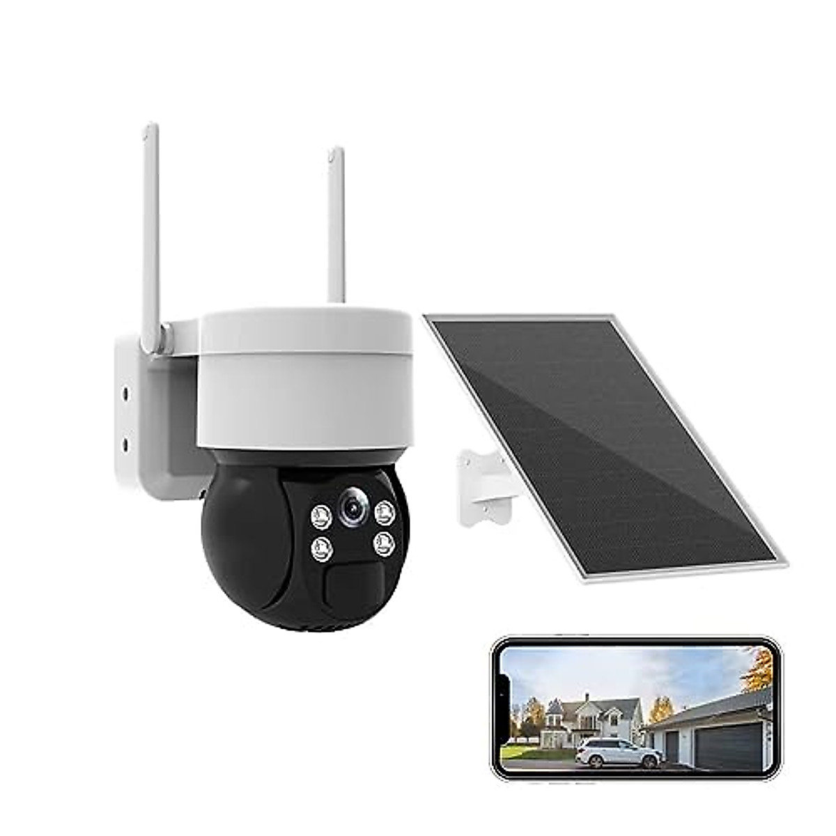 Solar Security Camera Wireless Outdoor Powered, 4G PTZ Battery Surveillance Camera for Home Security, 2 Way Audio, Color Night Vision, Motion Detection & Phone Alerts, Cloud Storage & SD Card Slot