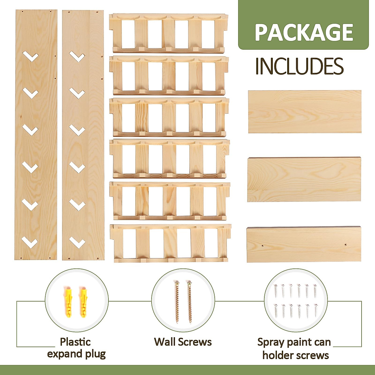 jxgzyy 6 Tier 24 Can Spray Paint or Lube Can Wall Mount Storage Holder Rack Lube Holder Organization Storage Rack Wood Shelf Case Organizer, 14.2" L x 5" W x 30" H