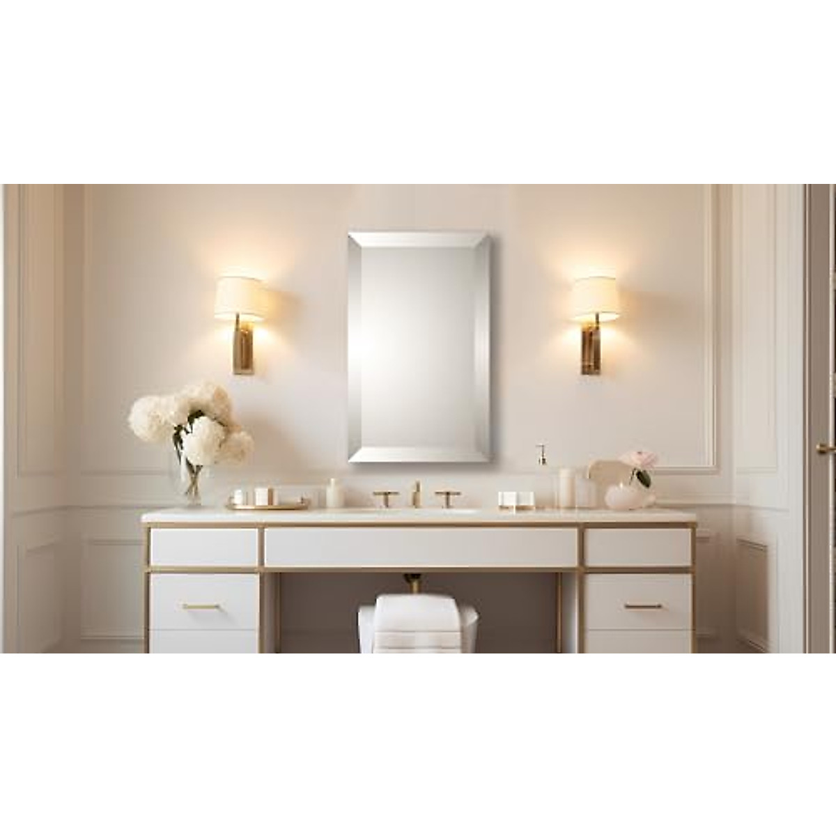 HomeSelects Dimondi Euro Modern Styled Broad Beveled Rectangle Mirror Recessed Bathroom Medicine Cabinet (26 Inch)