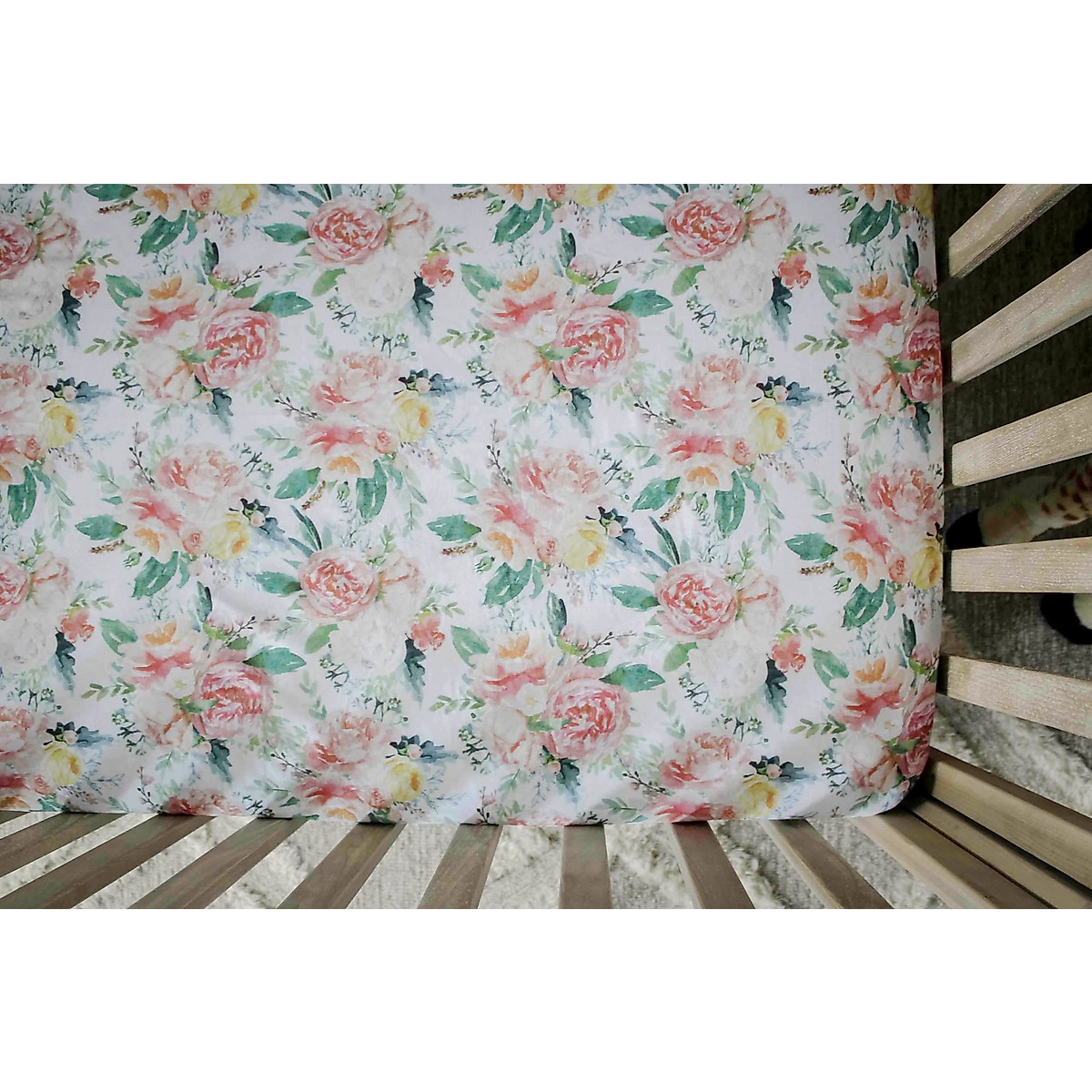 NODNAL CO. 3 Fitted Crib Sheets Set - Peonies & Roses for Baby Girl - 100% OEKO-TEX Cotton Girl Nursery Bedding - Pink Floral Boho Eucalyptus Flowers Set Toddler Mattress 28”x52”x9” Sheet