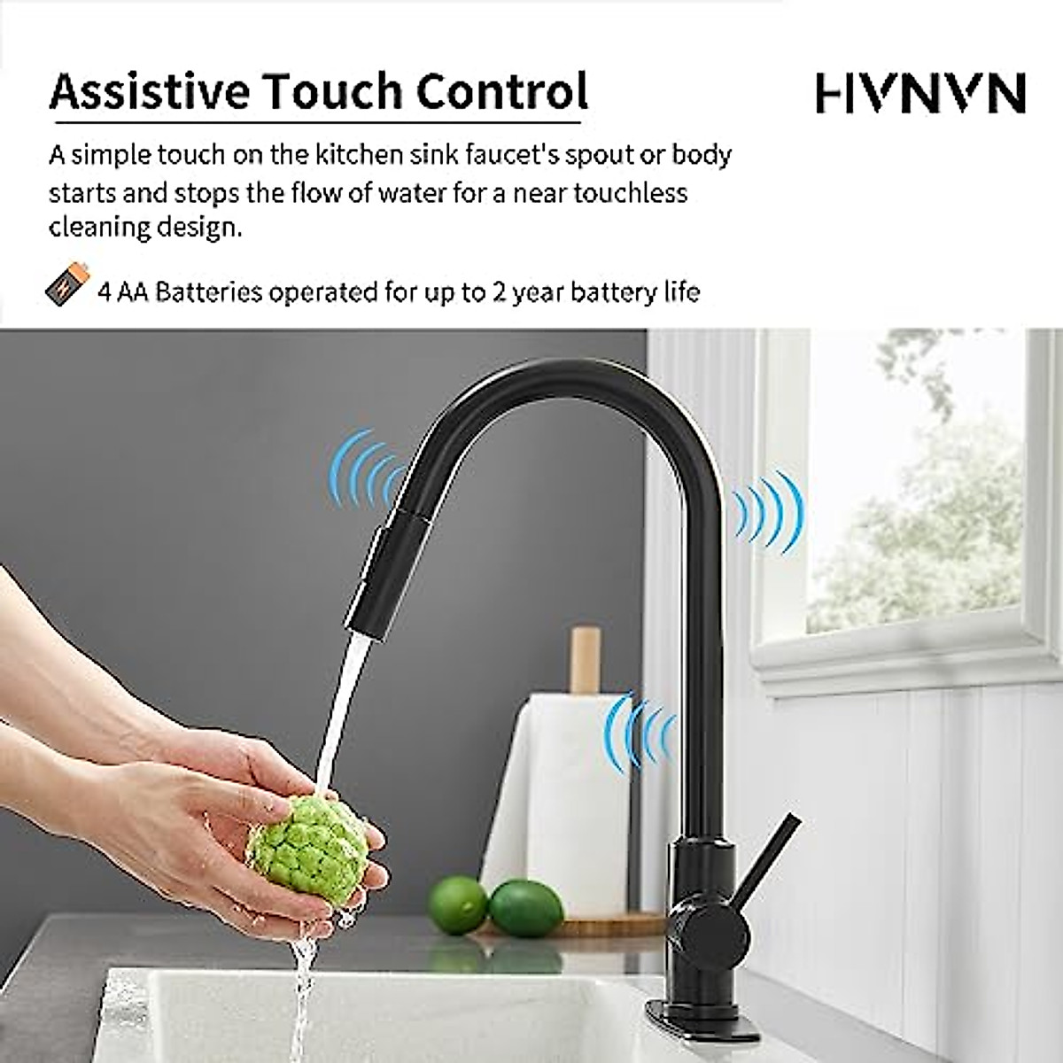 Touch Kitchen Faucet Sprayer Sink Smart Faucet with Pull Down Activated Black Faucet