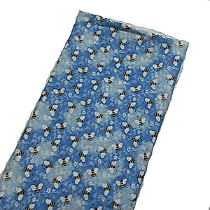 PUMCRAFT Sewing Fabric 100% Cotton Fabric Blue Yellow Bee Printed Sewing Cloth Dress Clothing Textile Tissue - 50cm - 105cm Fabric Patchwork Craft