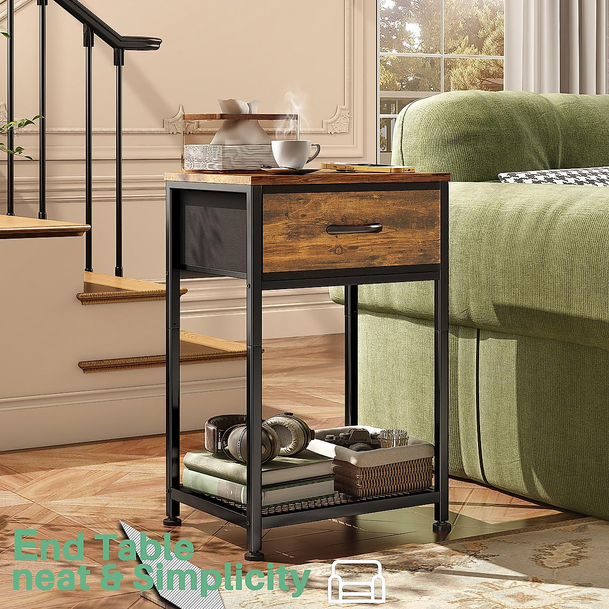 Kitstorack Night Stands Set of 2,End Tables with Drawer for Bedroom Side Table for Home, Small End Table Brown Wood Night Stand Bedroom Nightstands Bedside Table Set of 2 Bedroom Furniture