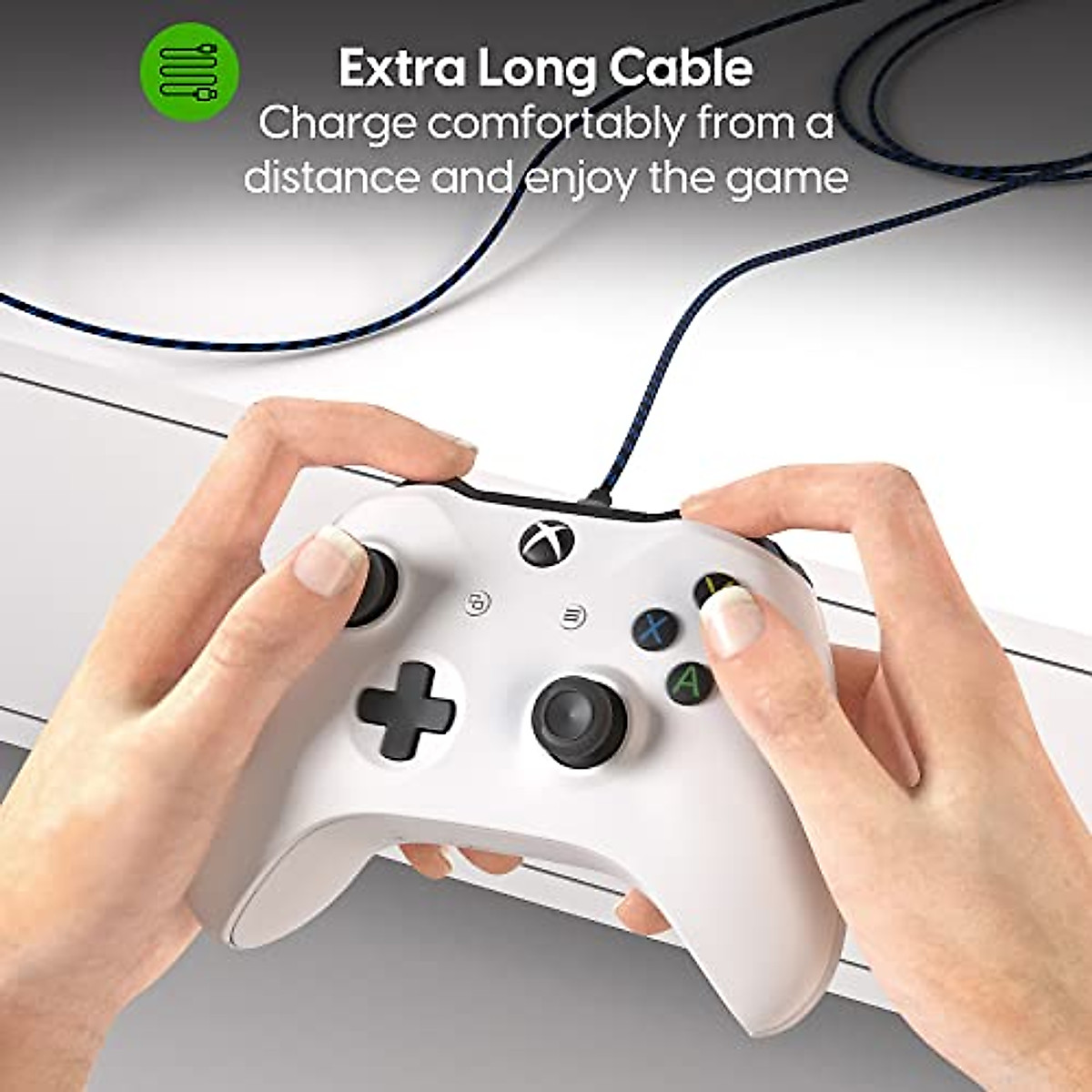 TALK WORKS Charging Cable Compatible with Xbox One Controller - 6-Foot Long Fast Charger Cord Micro USB for X-Box 1 - Heavy-Duty, Braided Black-Blue (3 Pack)